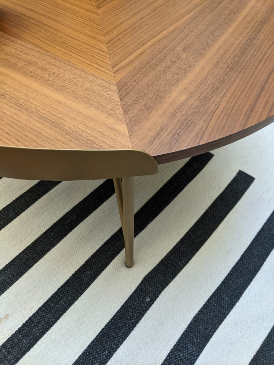 Walnut & Brass Round Coffee Table- Angel – Zenkki